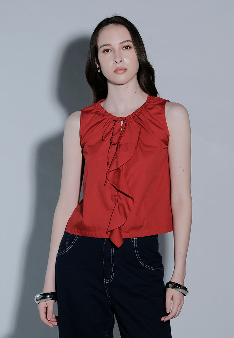 Holiday 2025 Ibhya Sleeveless Top (Red) – Plains & Prints